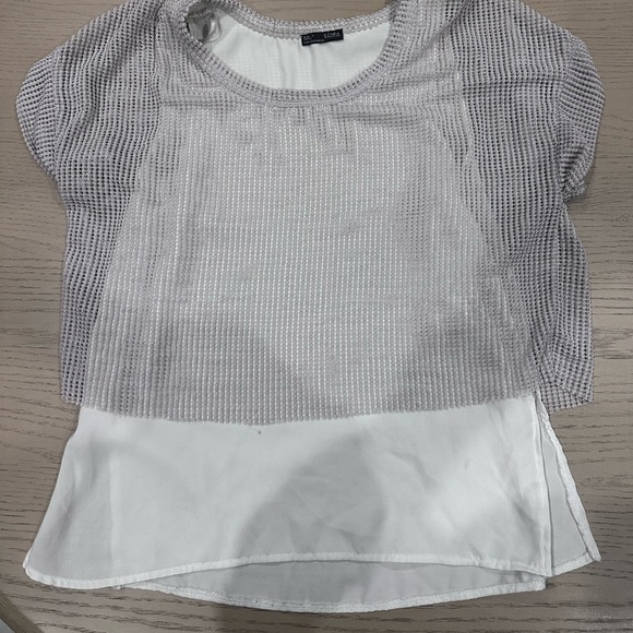 Zara | Tops | Zara Basic Collection Gray And White Layered Top | Poshmark